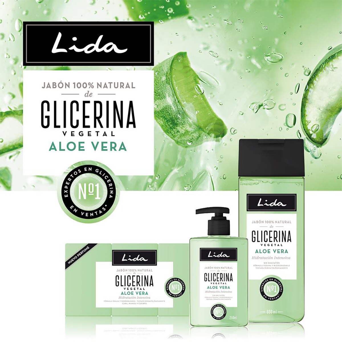 Jabón de manos LIDA 100% de glicerina y aloe vera 250 ml