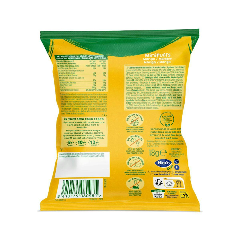 Snack Minipuffs Mango Bio Hero Solo 18Gr